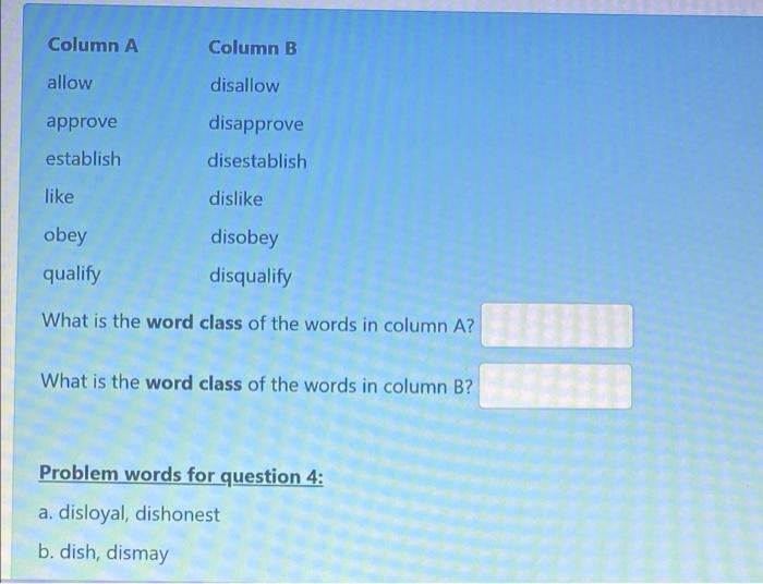 Solved Column A Column B allow disallow approve disapprove | Chegg.com