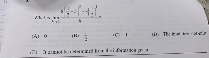 Solved What is lim ho 1 (A) 0 (B) (C) 1 (D) The limit does | Chegg.com