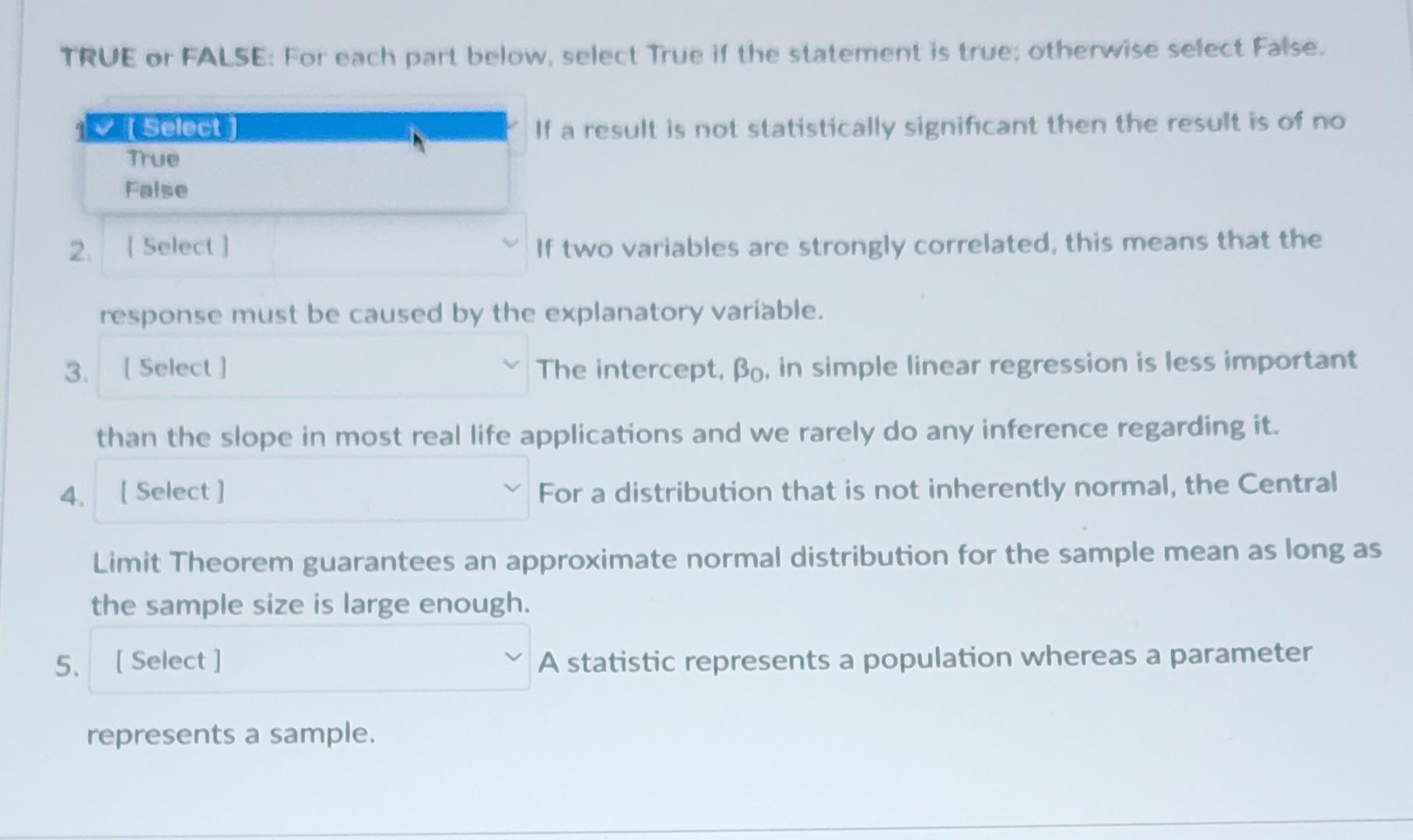 Solved TRUE or FALSE: For each part below, select True if | Chegg.com
