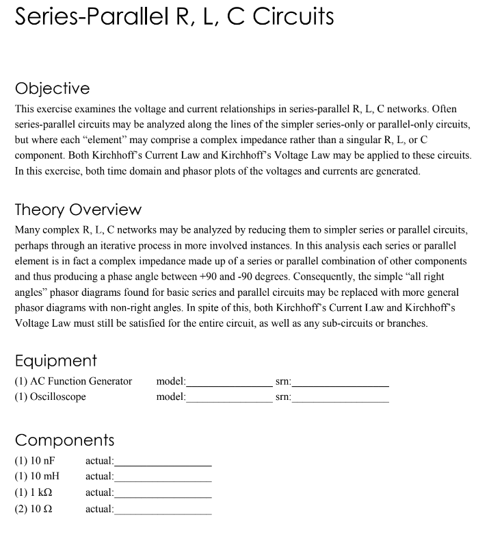 Solved Series-Parallel R, L, C Circuits Objective This | Chegg.com