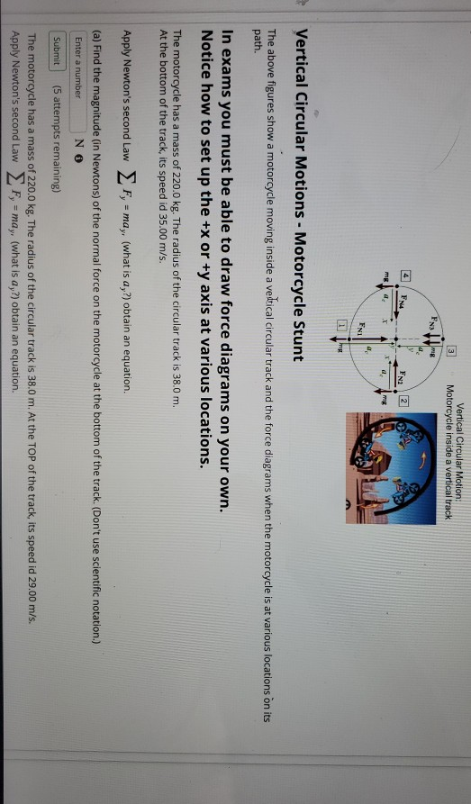 Solved Vertical Circular Motion: Motorcycle inside a | Chegg.com