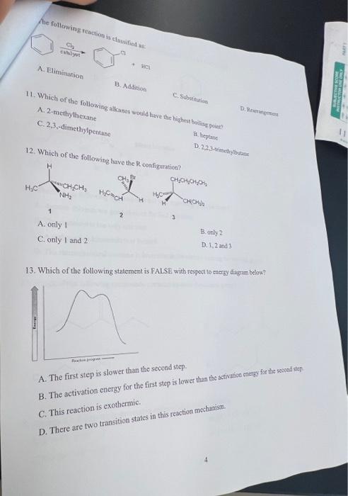 Solved B. Addition C. Sabytivalios 11. Which of the | Chegg.com