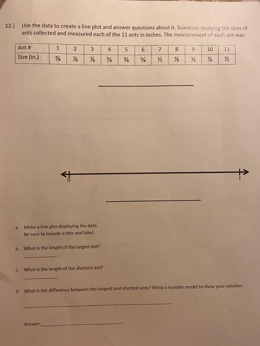 Solved 12.) Use the data to create a line plot and answer | Chegg.com
