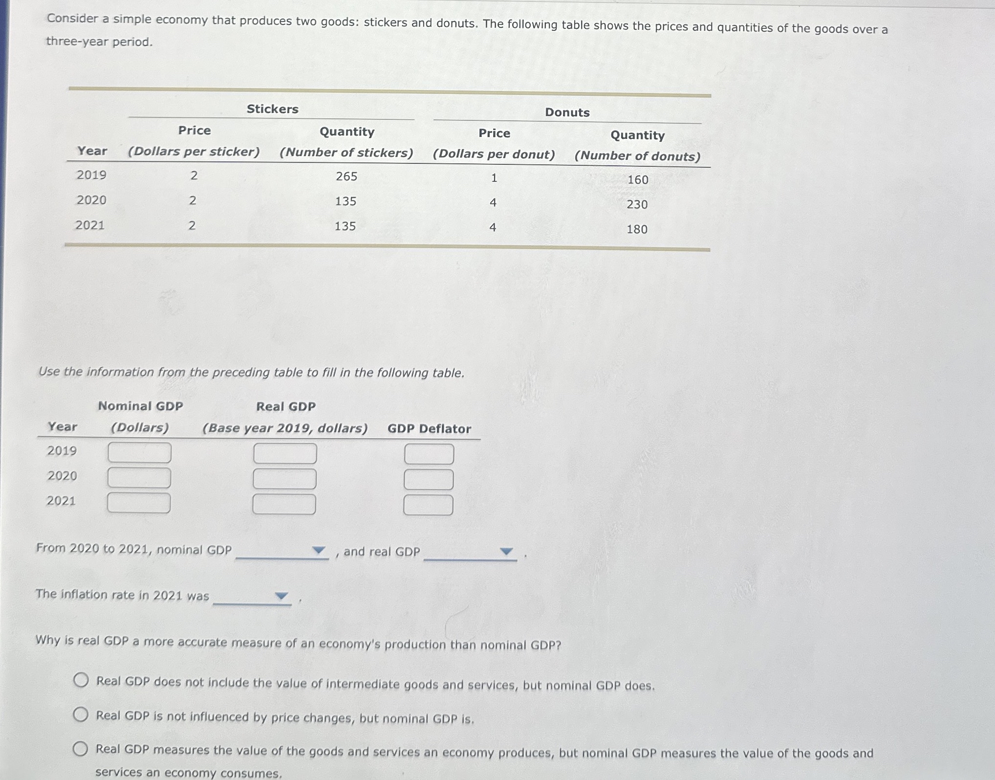 Solved Consider a simple economy that produces two goods: | Chegg.com
