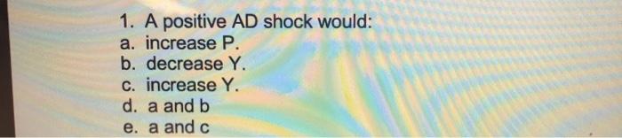 Solved 1. A positive AD shock would: a. increase P. b. | Chegg.com