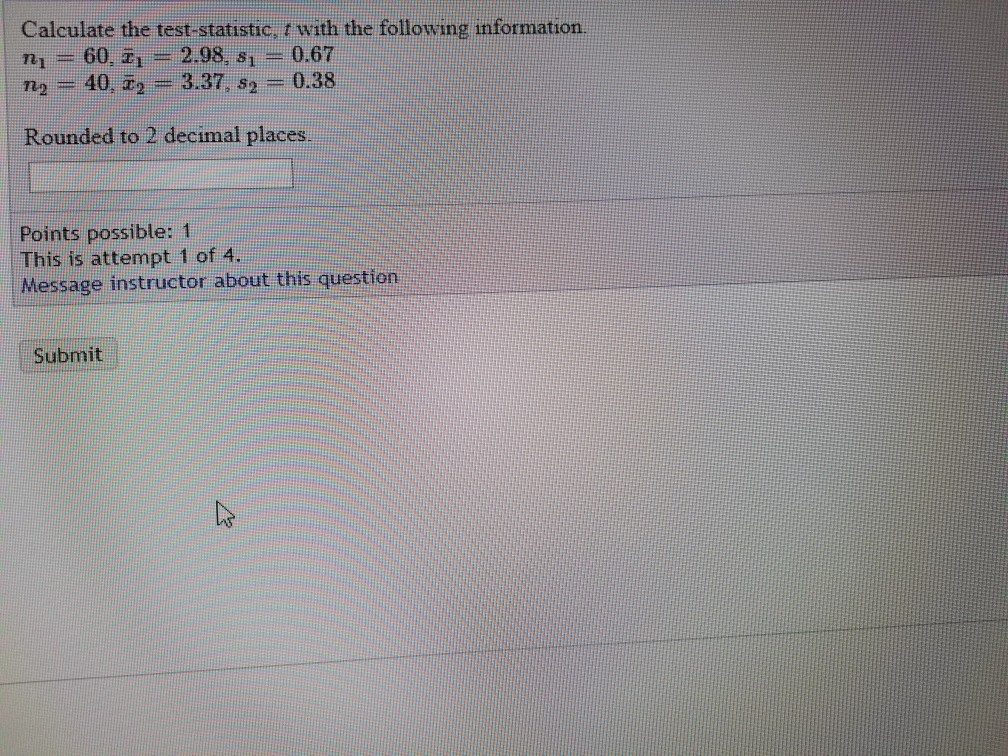 Solved Calculate the test-statistic, t with the following | Chegg.com