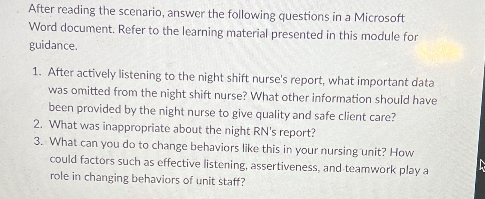 Solved After reading the scenario, answer the following | Chegg.com