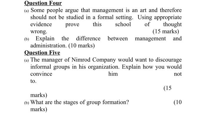 Solved Question Four (a) Some people argue that management | Chegg.com