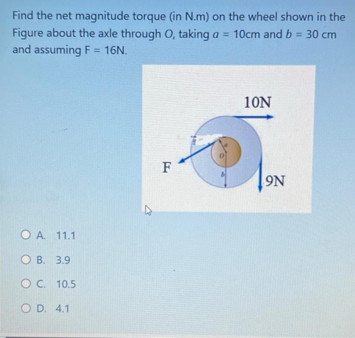 Solved Find the net magnitude torque in N.m) on the wheel | Chegg.com