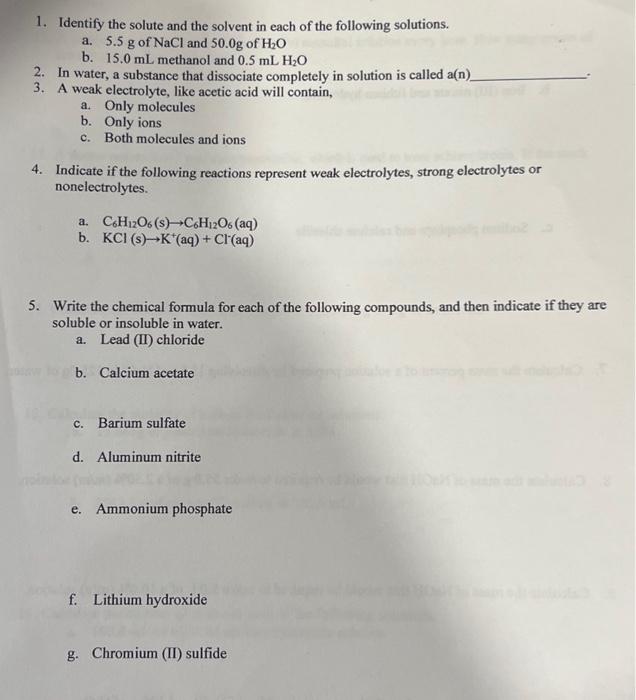 Solved 1. Identify the solute and the solvent in each of the | Chegg.com