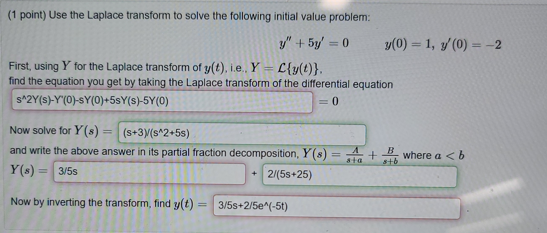 Solved by an EXPERT (1 ﻿point) ﻿Use the Laplace transform to solve the | Chegg.com