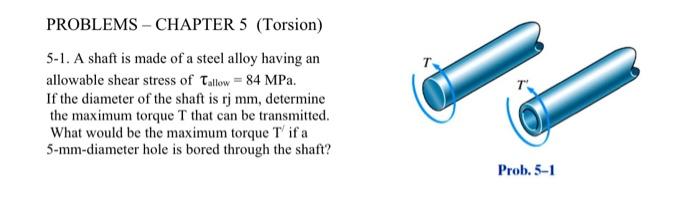 Solved PROBLEMS - CHAPTER 5 (Torsion) 5-1. A shaft is made | Chegg.com