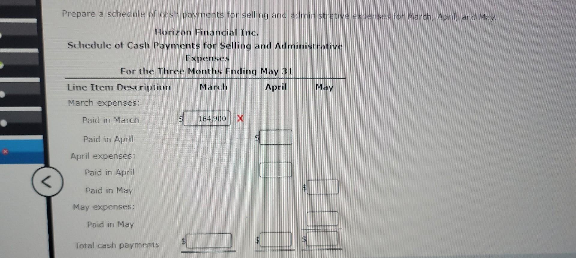 Solved Prepare a schedule of cash payments for selling and | Chegg.com