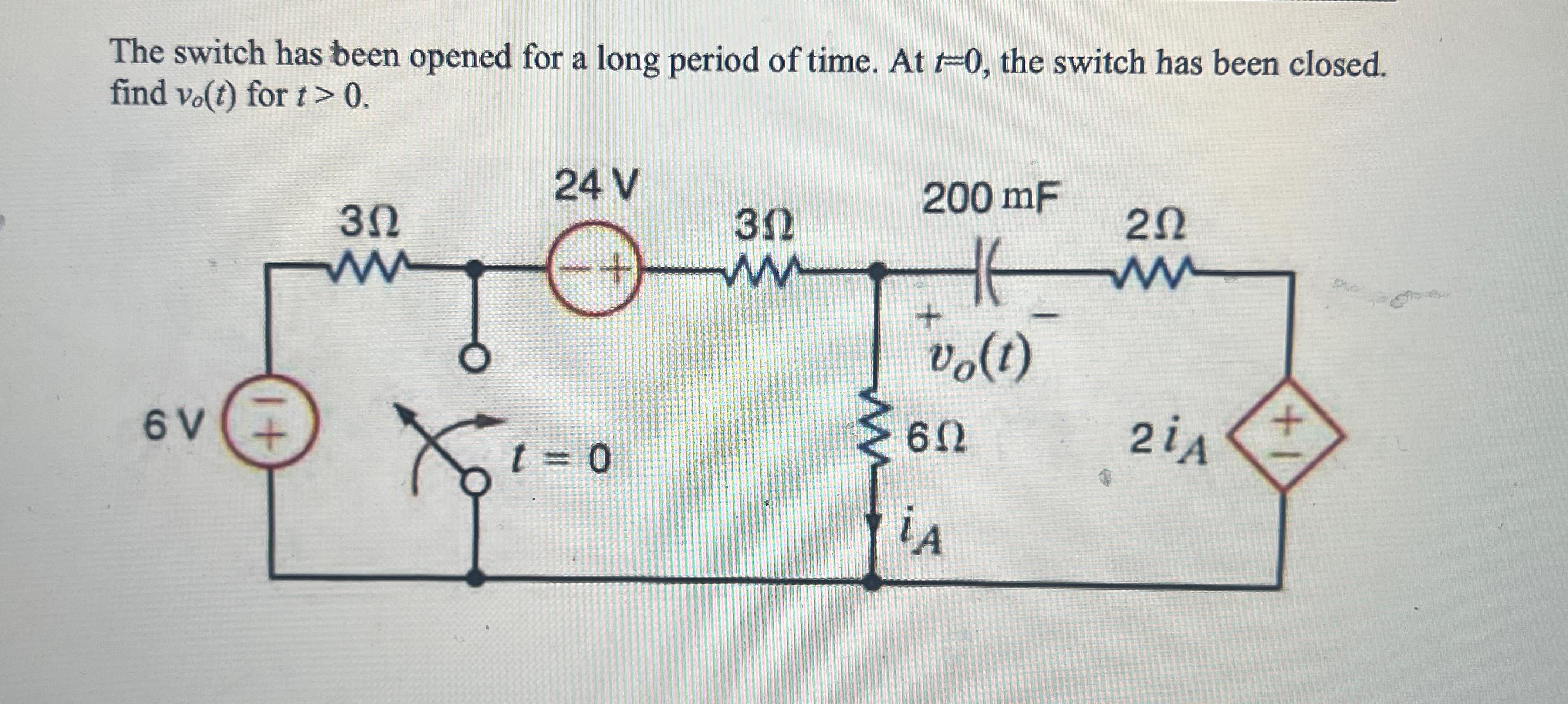 Solved The switch has been opened for a long period of time. | Chegg.com