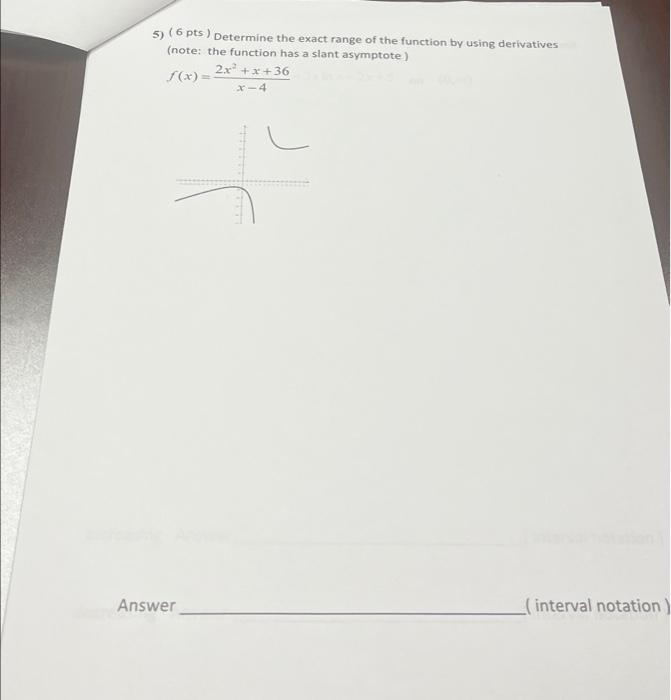 Solved 5) (6 pts) Determine the exact range of the function | Chegg.com