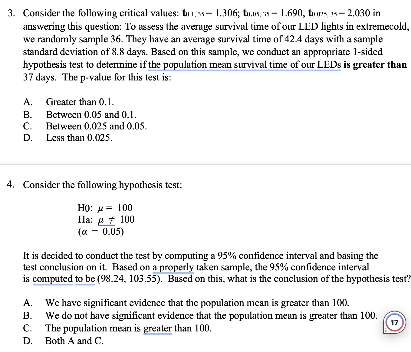 Solved Consider the following critical values: | Chegg.com
