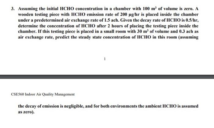 3. Assuming the initial HCHO concentration in a | Chegg.com