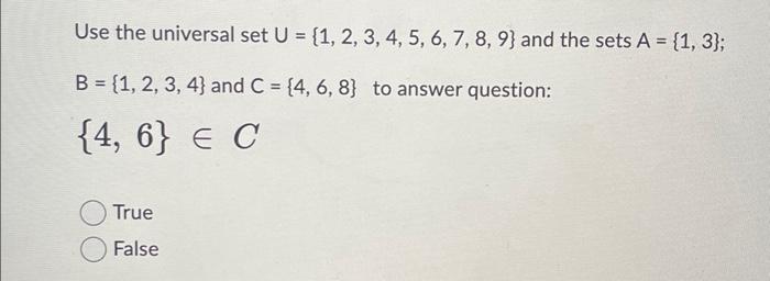 Solved Use the universal set U = {1, 2, 3, 4, 5, 6, 7, 8, 9) | Chegg.com