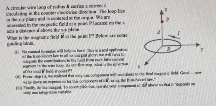 Solved P A circular wire loop of radius R carries a current | Chegg.com