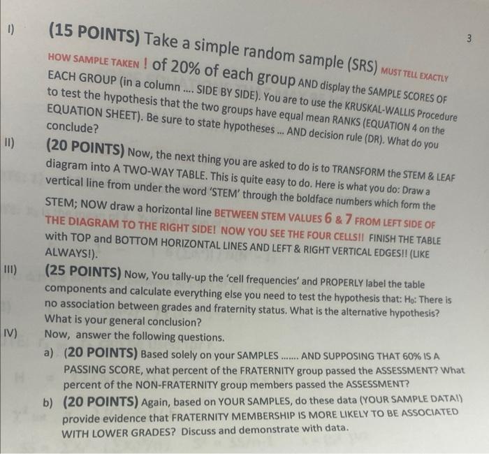 Solved 1) (15 POINTS) Take a simple random sample (SRS) мust | Chegg.com