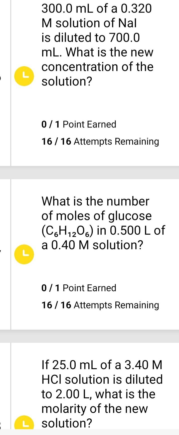 Solved 300.0 mL of a 0.320 M solution of Nal is diluted to | Chegg.com