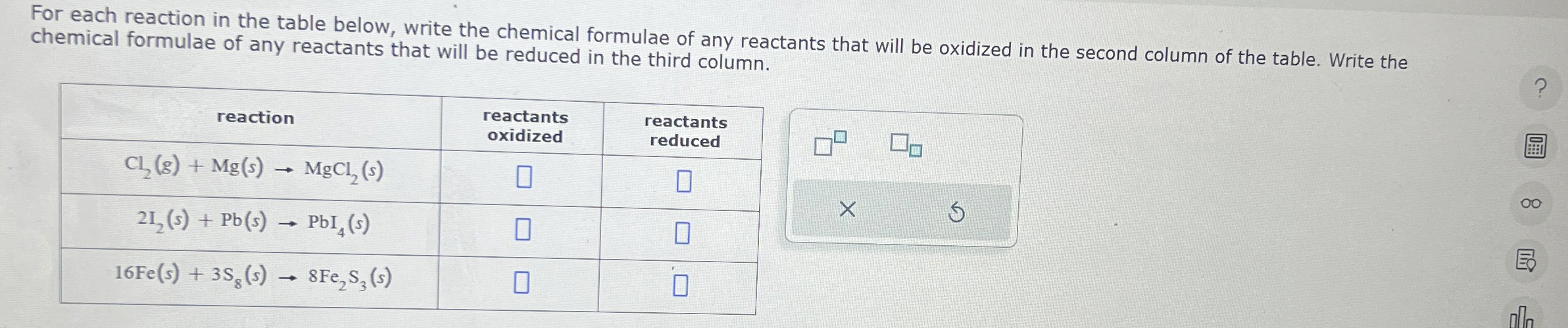 Solved For each reaction in the table below, write the | Chegg.com