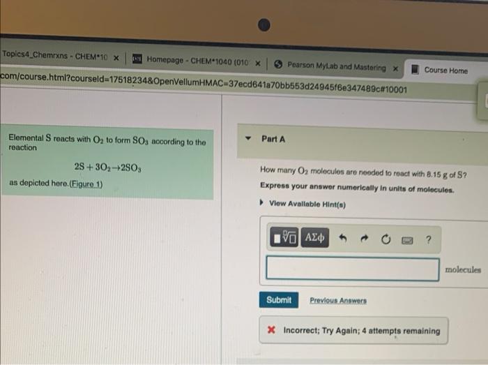 Elemental S reacts with O2 to form SO3 according to | Chegg.com