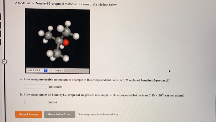 Solved A model of the 2-methyl-2-propanol molecule is shown | Chegg.com
