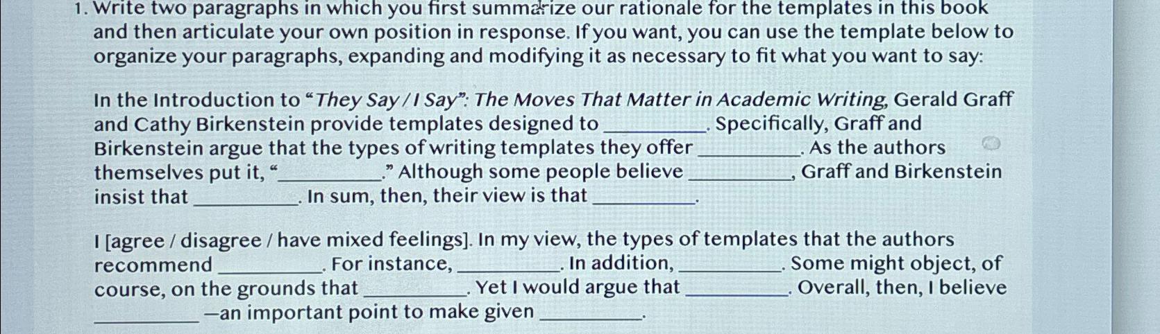 Solved Write two paragraphs in which you first summarize our | Chegg.com