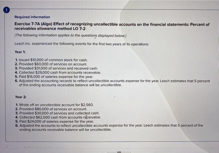 Solved Required information Exercise 7-7A (Algo) Effect of | Chegg.com