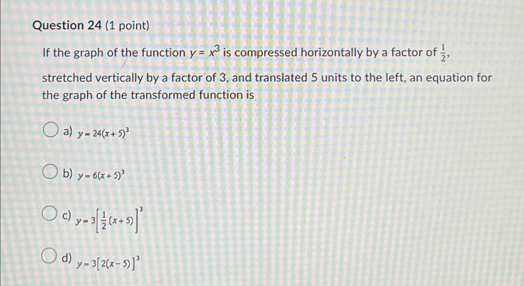 Solved Question 24 (1 point)\\nIf the graph of the function | Chegg.com