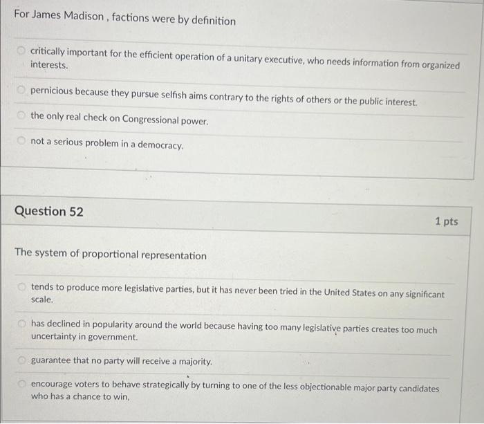 For James Madison, factions were by definition | Chegg.com