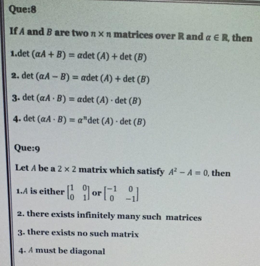 Solved Que:1 If A and B are two odd order skew symmetric | Chegg.com