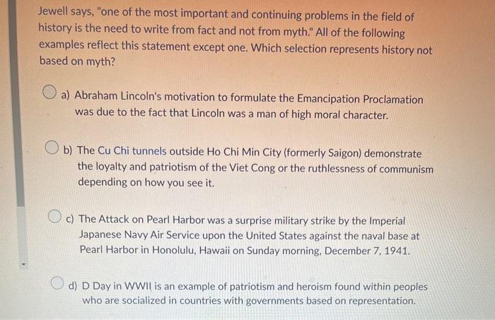 Jewell says, "one of the most important and | Chegg.com