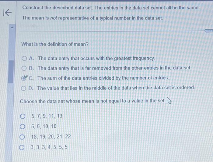 Solved t K Construct the described data set. The entries in | Chegg.com