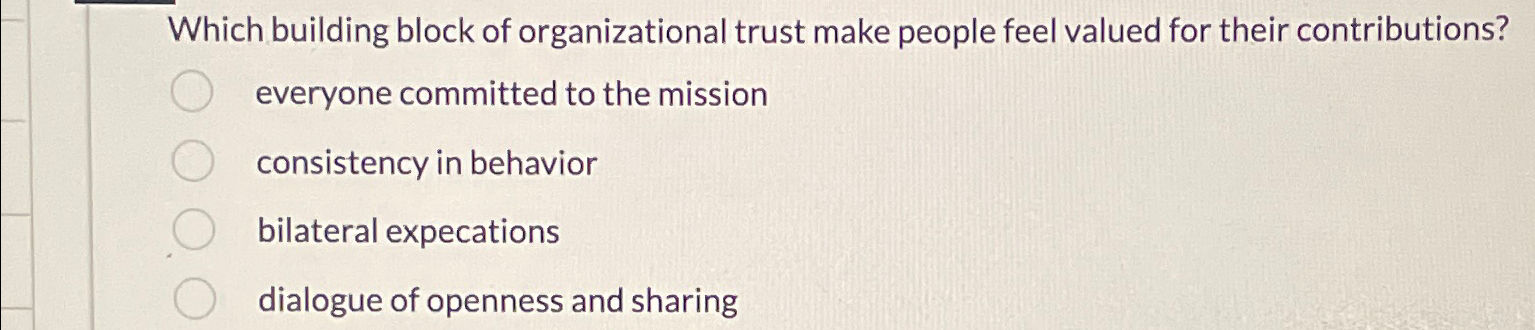 Solved Which building block of organizational trust make | Chegg.com
