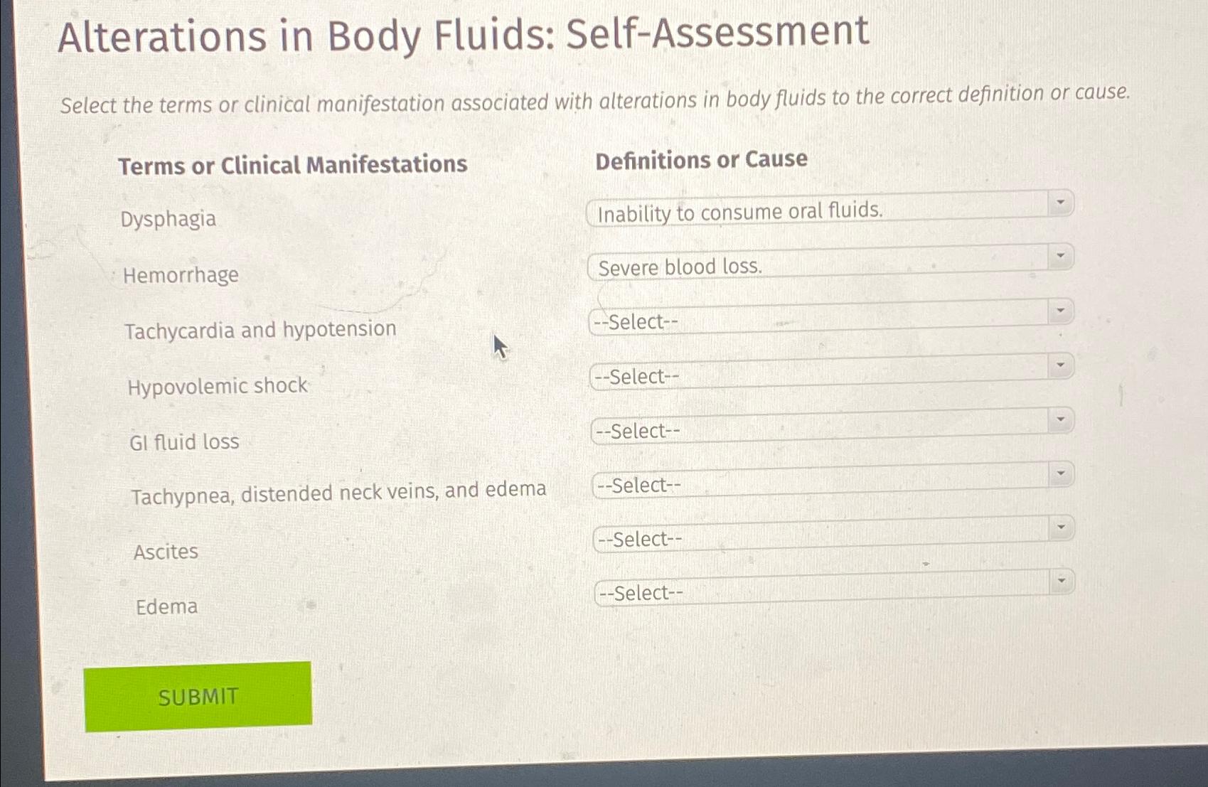 Solved Alterations in Body Fluids: Self-AssessmentSelect the | Chegg.com