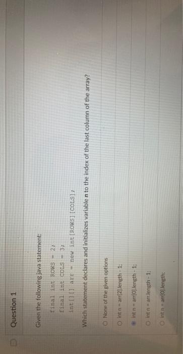 Solved Given the following java statement: final int ROWS | Chegg.com