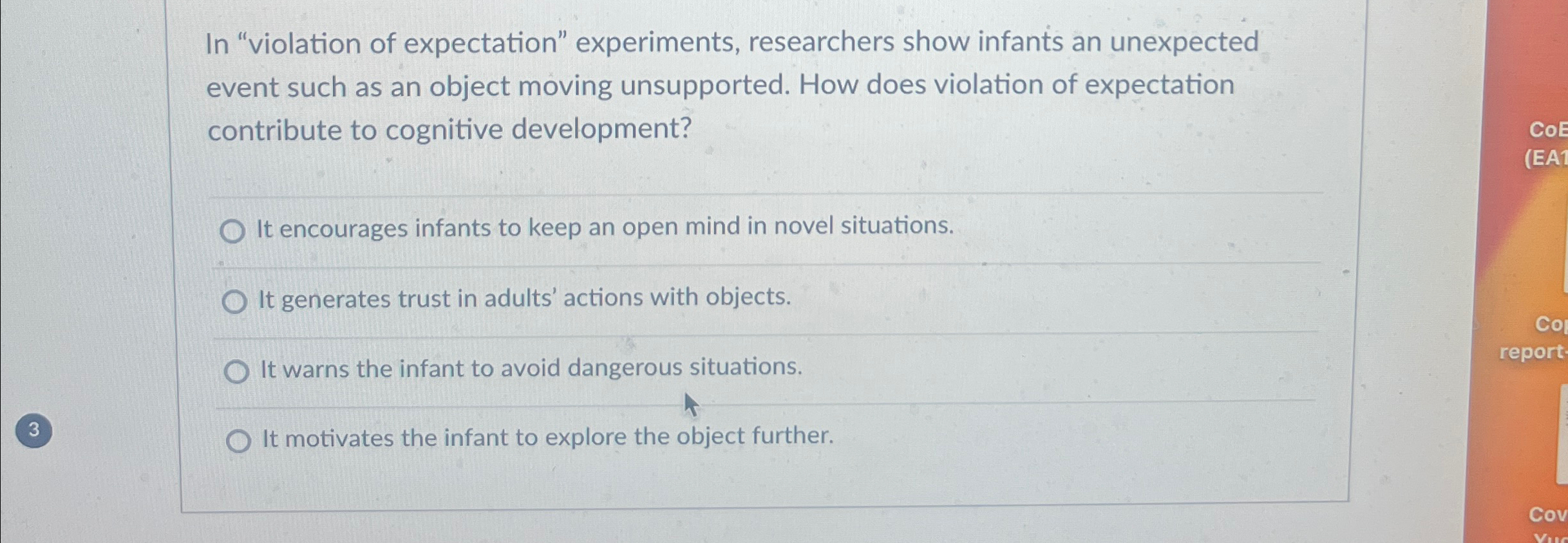 Solved In "violation of expectation" experiments, | Chegg.com