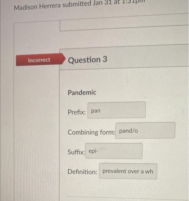 Solved what is the prefix, combining form, suffix, and | Chegg.com