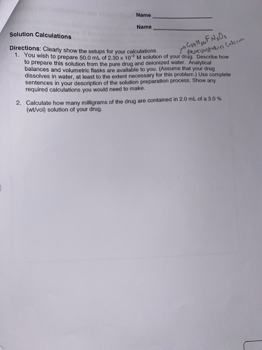 Solved Name Name Solution Calculations C33 H gu F N₂Os | Chegg.com