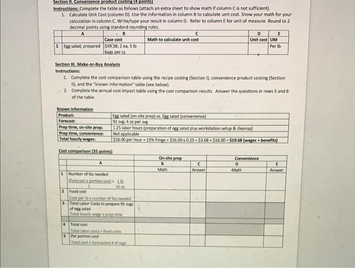 Section 1. On-site Recipe Costing, On-5ite (36 | Chegg.com
