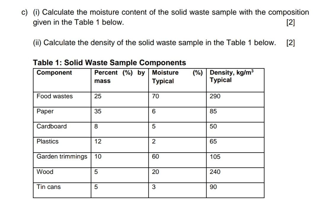 Solved c) (i) Calculate the moisture content of the solid | Chegg.com
