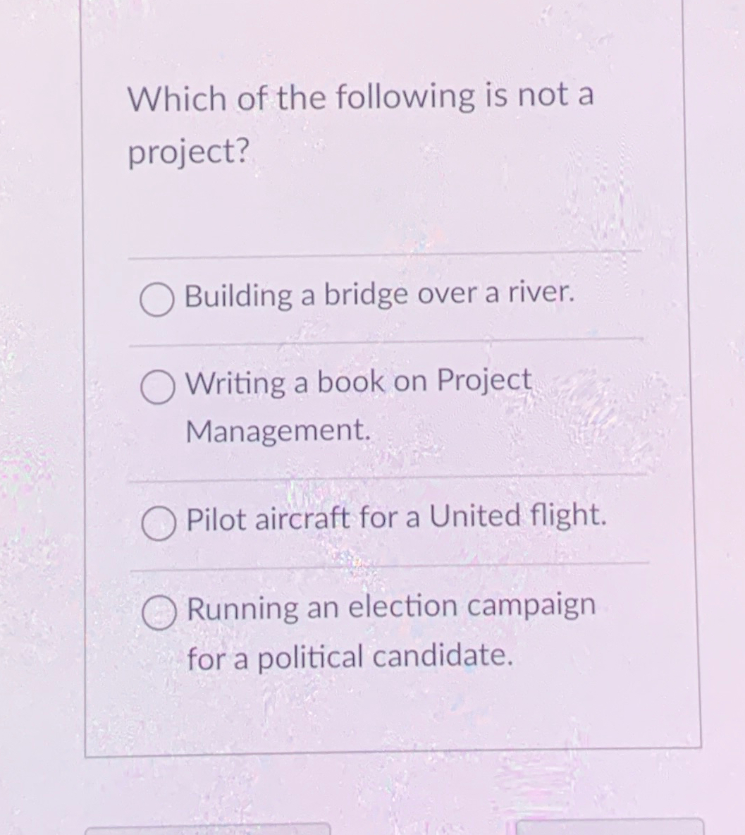 Solved Which of the following is not a project?Building a | Chegg.com