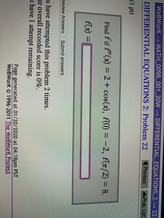 Solved WebWork MATH_009B_001_20W - DIFFERENTIAL EQUATIONS 2 | Chegg.com