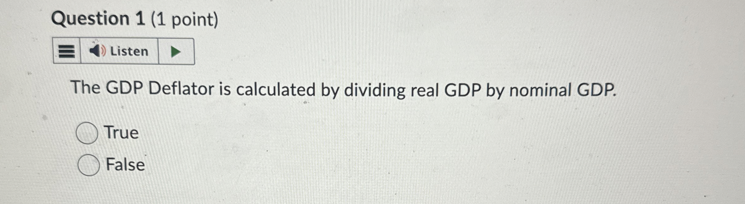 Solved Question 1 (1 ﻿point)The GDP Deflator is calculated | Chegg.com