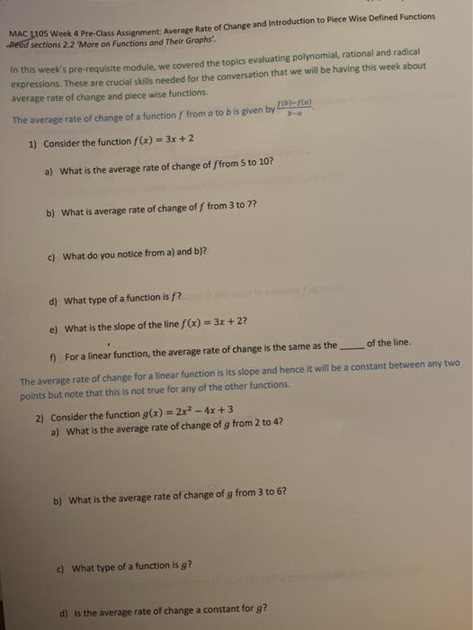 Solved MAC 1105 Week 4 Pre-Class Assignment: Average Rate of | Chegg.com