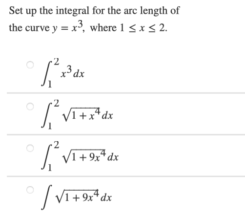 Solved Set up the integral for the arc length ofthe curve | Chegg.com
