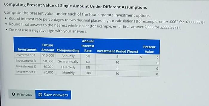 Solved Computing Present Value of Single Amount Under | Chegg.com
