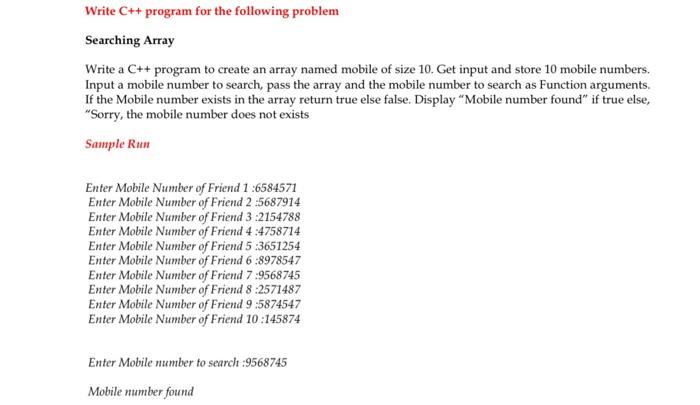 Solved Searching Array Write A C Program To Create An